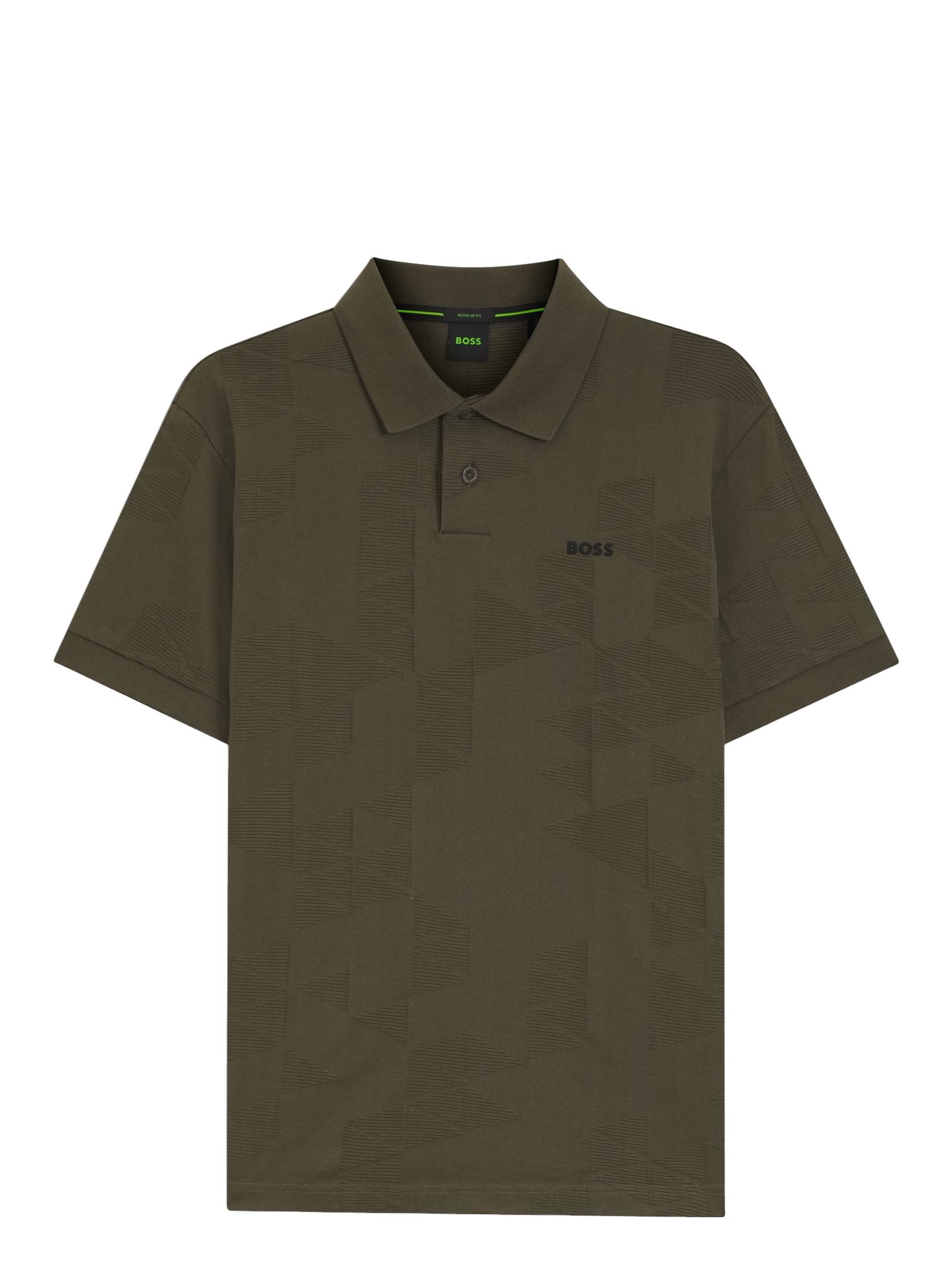 BOSS regular-fit cotton knit polo with 3d jacquard design